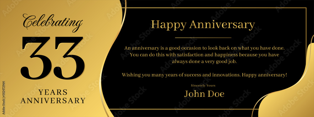 33 years anniversary, a banner speech anniversary template with a gold ...