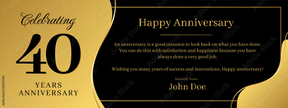 40 years anniversary, a banner speech anniversary template with a gold ...