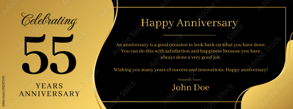 55 years anniversary, a banner speech anniversary template with a gold ...