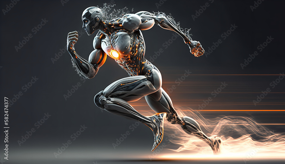 Cyborg running fast, artificial intelligence robot, future technology ...