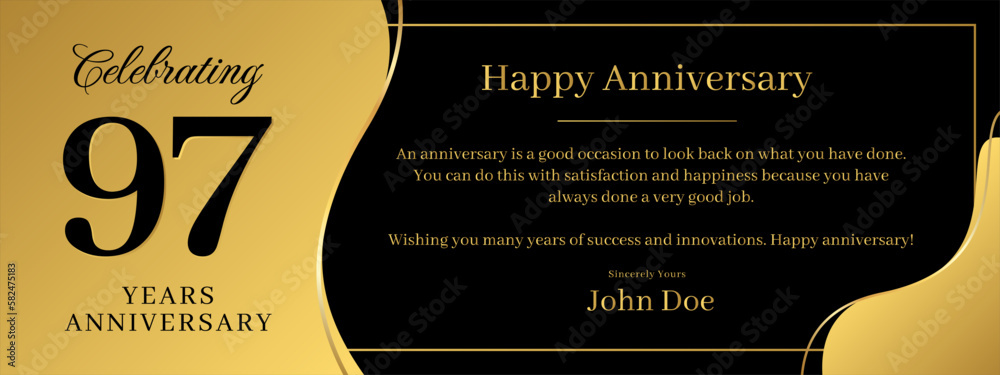 97 years anniversary, a banner speech anniversary template with a gold ...