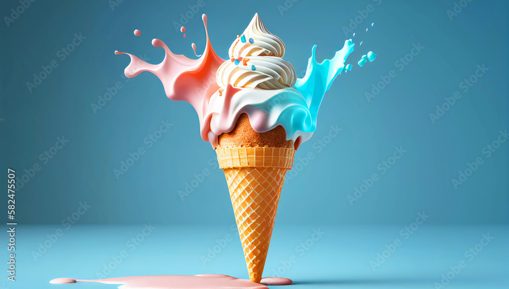 This illustration depicts a melting ice cream cone in a variety of ...