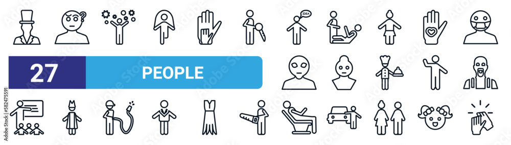 set of 27 thin line people icons such as sir, thinking smile, man ...