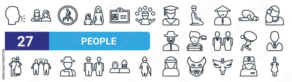set of 27 thin line people icons such as cough, lesbian couple, road ...