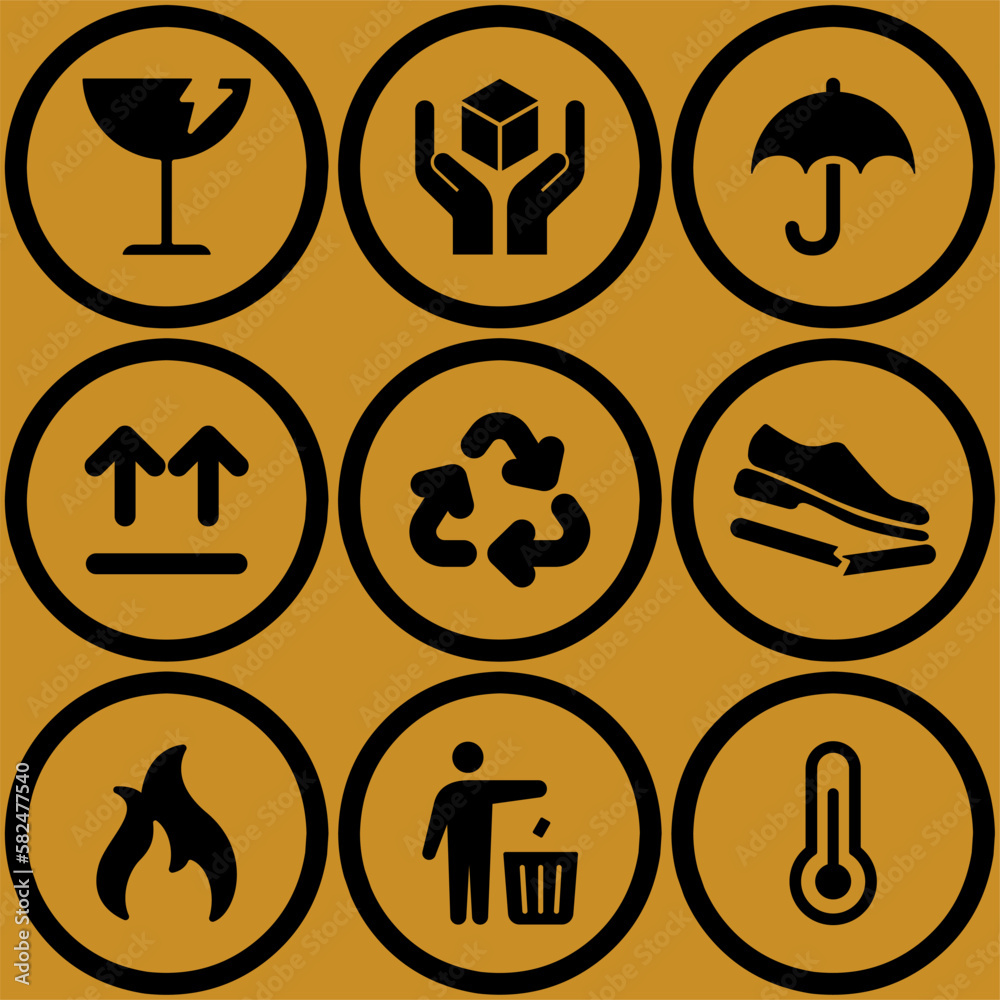 Packaging symbol. Set icon of miscellaneous symbol on the package ...