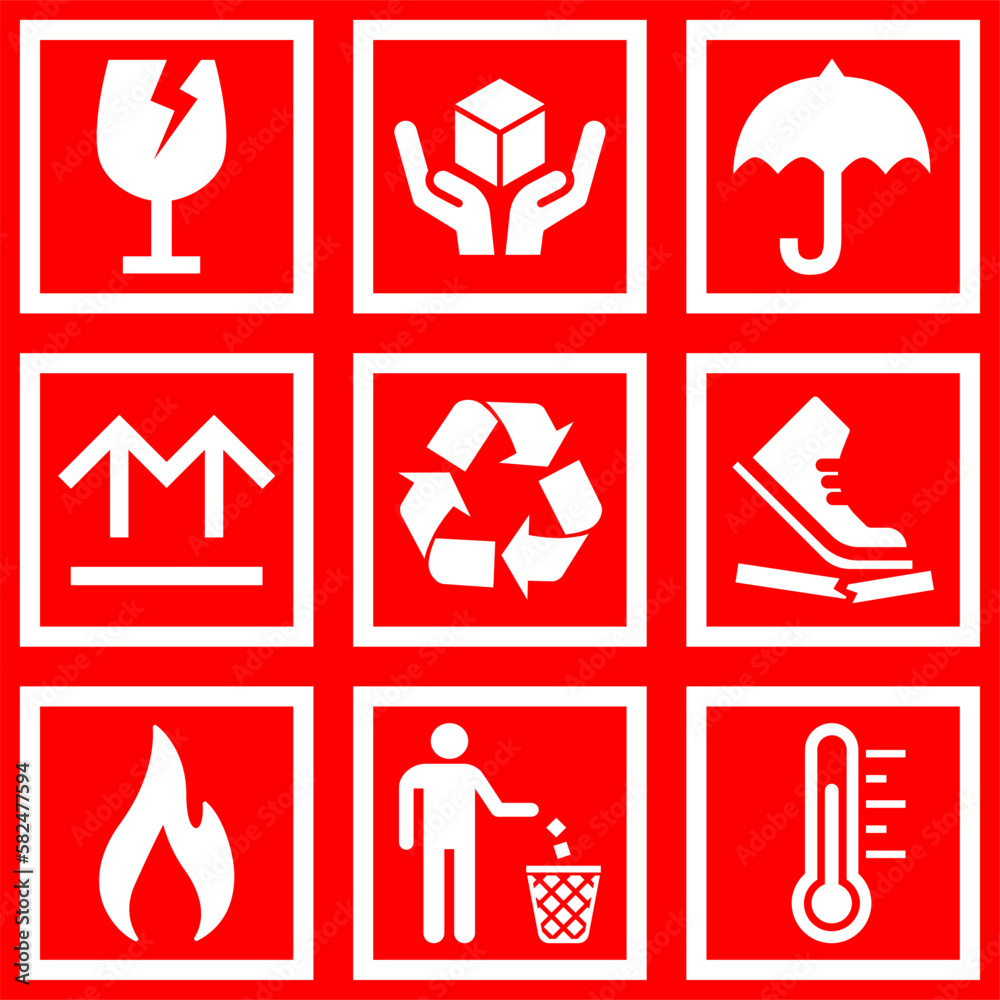 Packaging symbol. Set icon of miscellaneous symbol on the package ...