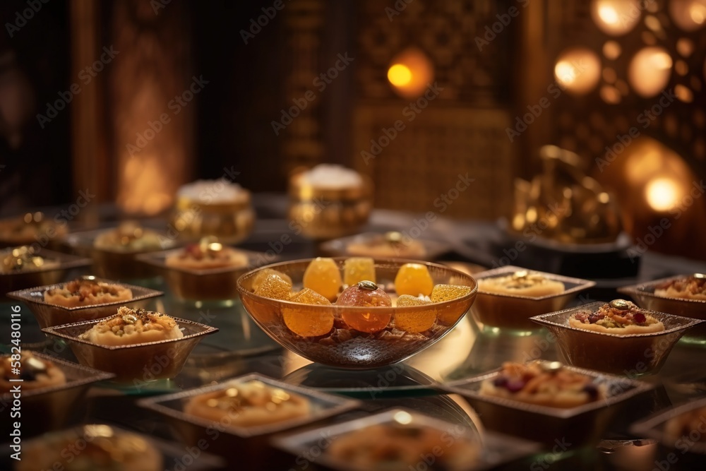 Tiny plates of persian and arabic food, tajines, pastries, jelly ...