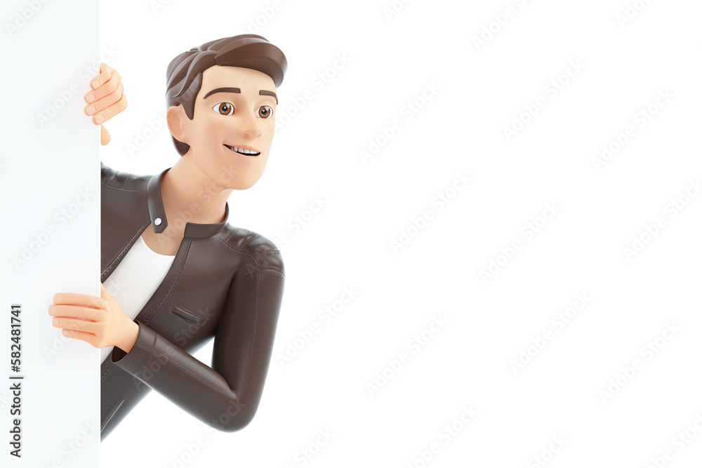 3d cartoon man peeking out from behind wall Stock Illustration | Adobe ...