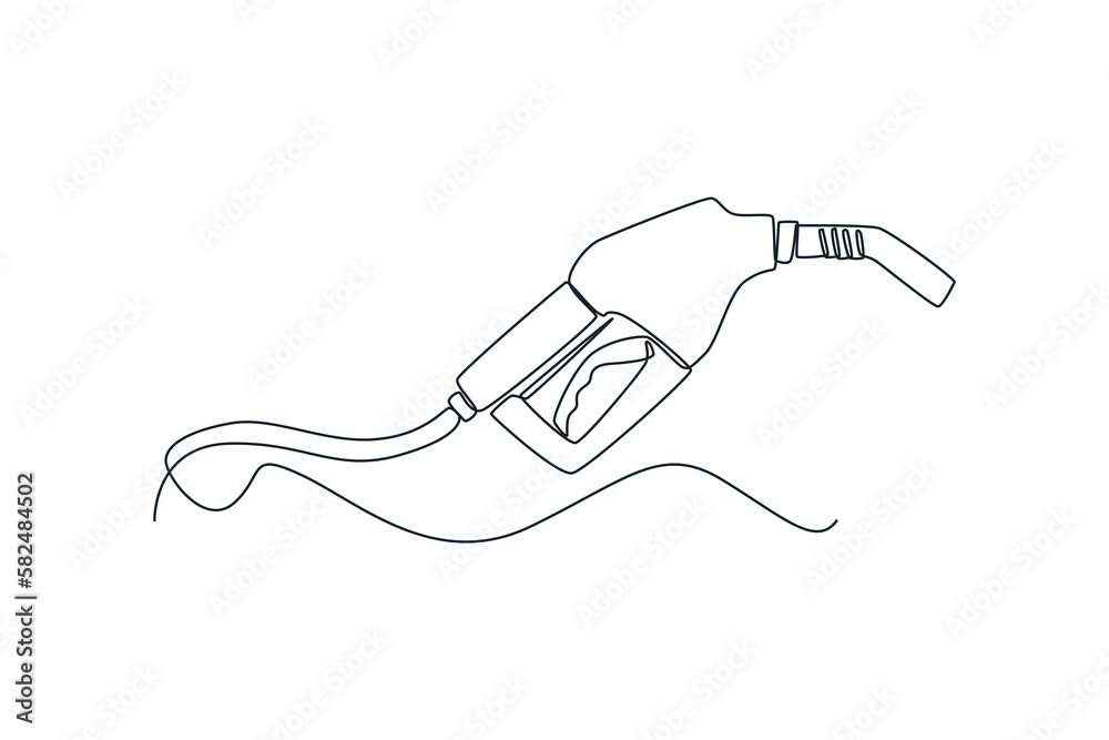 Single one-line drawing fueling nozzle gasol at the gas station. Gas ...