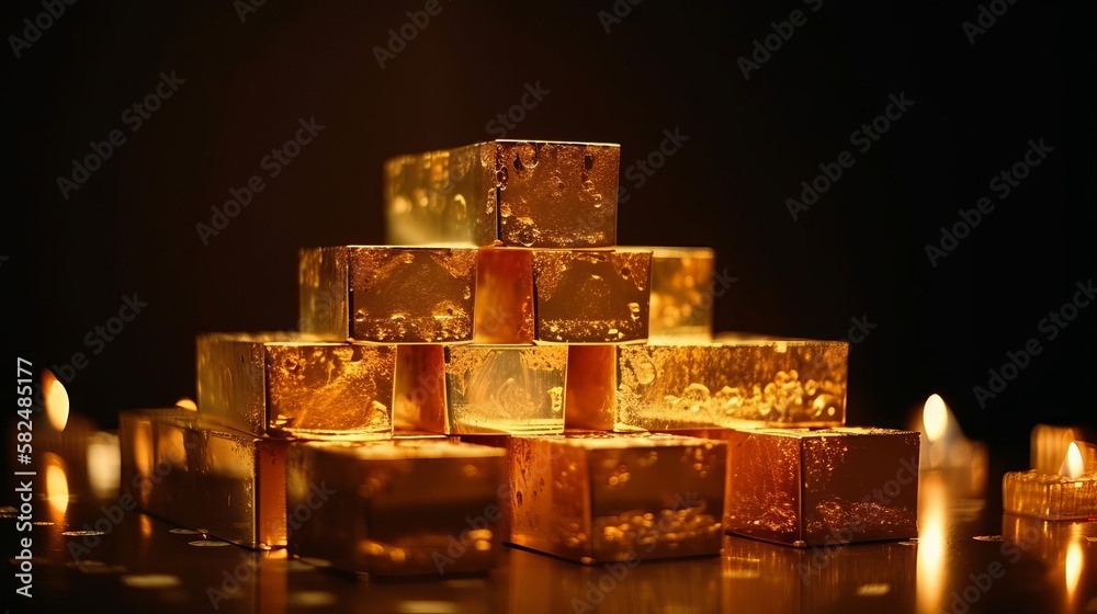 Gold bars stacked on top of each other blurred black background image Generative AI Stock ...