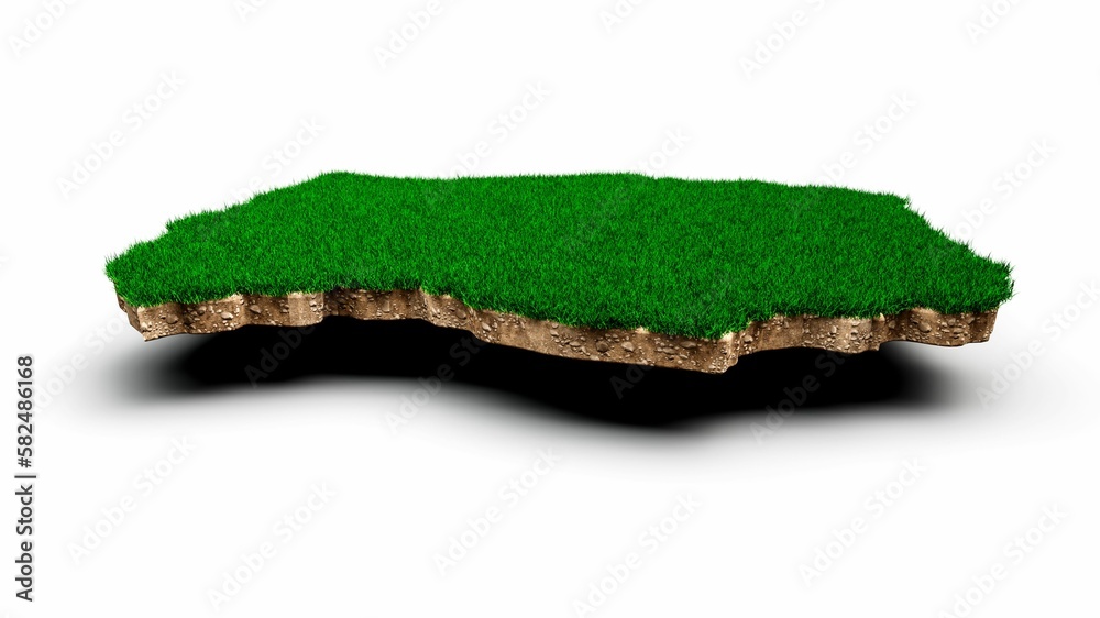 Lesotho map soil land geology cross section with green grass, 3d ...