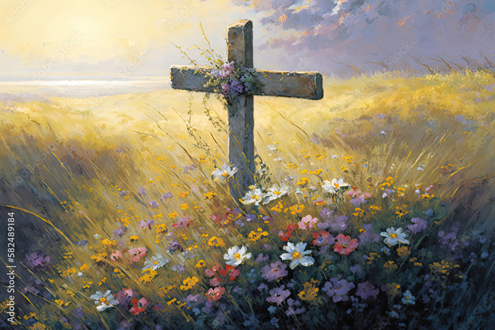 Sunlight shining brightly through the forest trees at sunset, spring ...