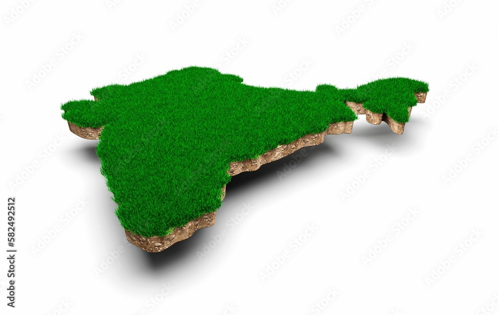 Illustration of an Indian map, a geology cross section with green grass ...