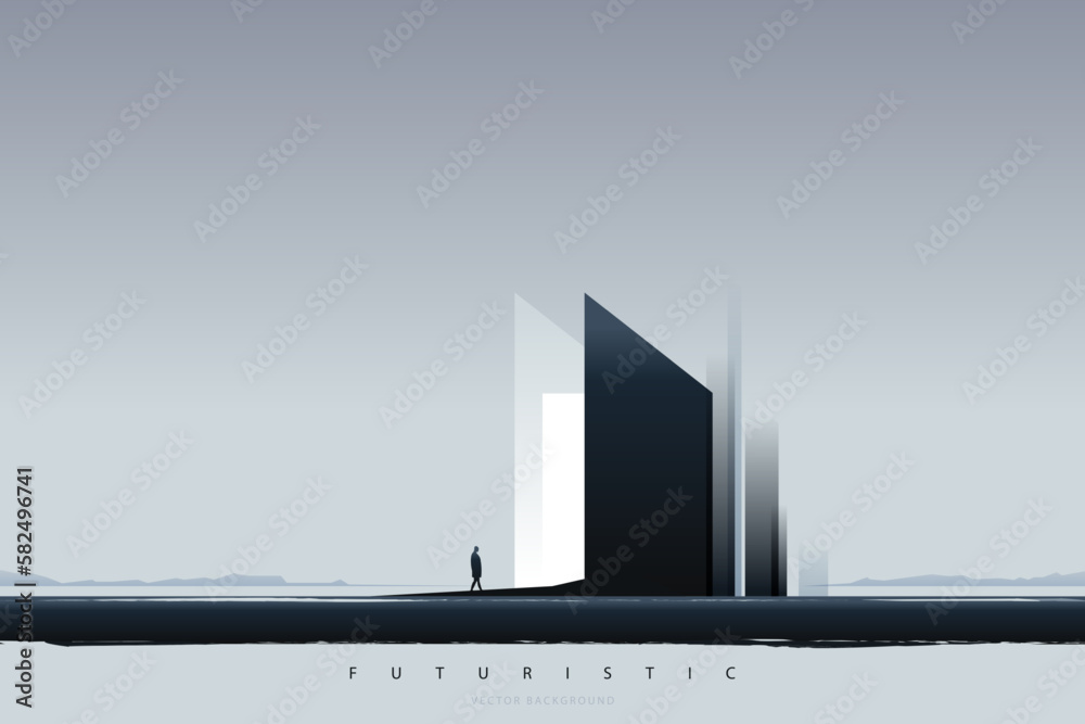 Futuristic technology background with a lonely figure. Sci-Fi poster ...