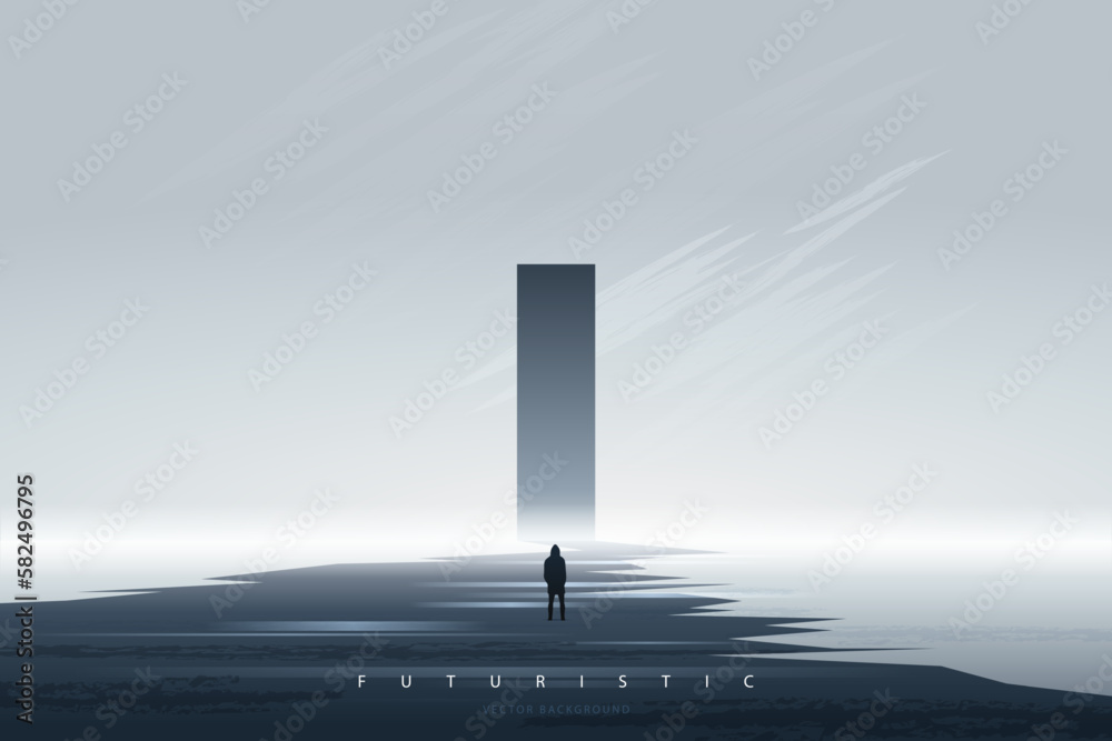 Futuristic technology background with a lonely figure. Sci-Fi poster ...