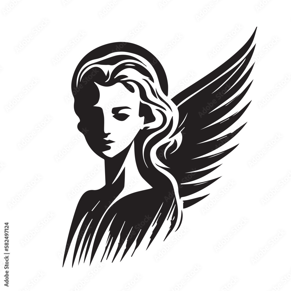 Angel woman head logo. Vector illustration of female face. Silhouette ...