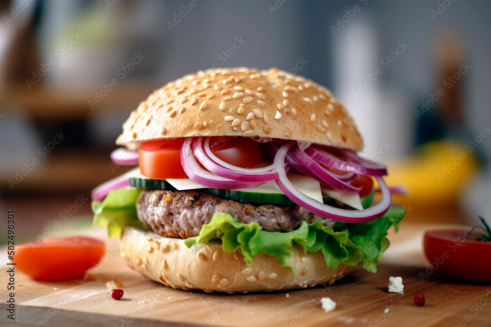 The Ultimate Burger: Beef, Cheese, and Fresh Veggies - This photo ...