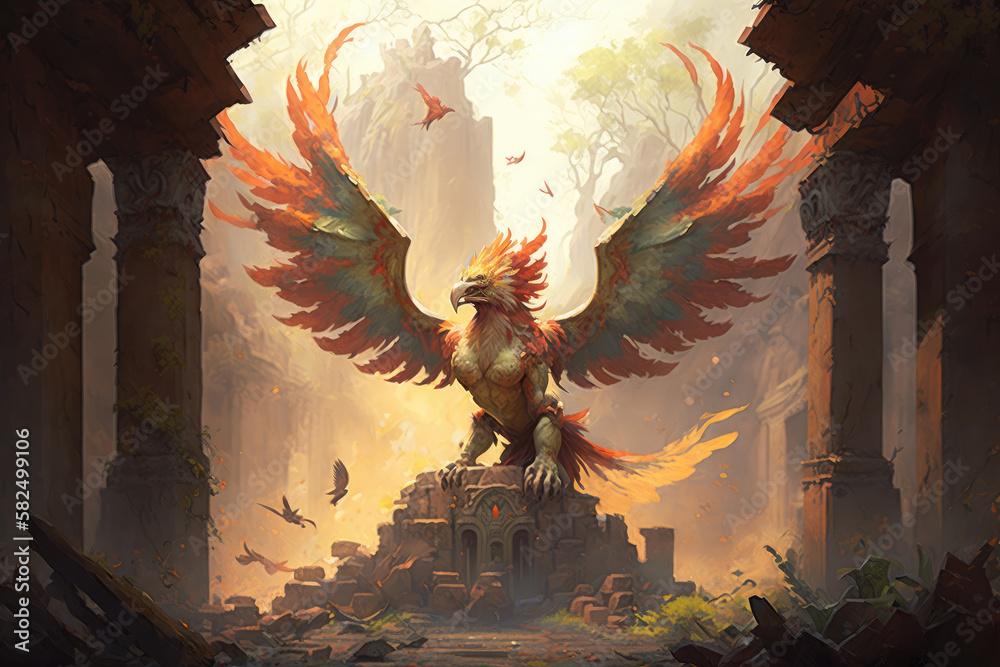 Phoenix emerges from the ashes of destruction, AI generated Stock ...