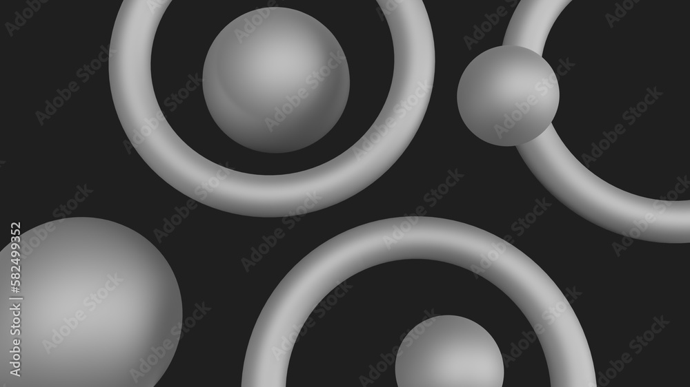 3D wallpaper of rounded shapes and spheres. Planet in dark background ...