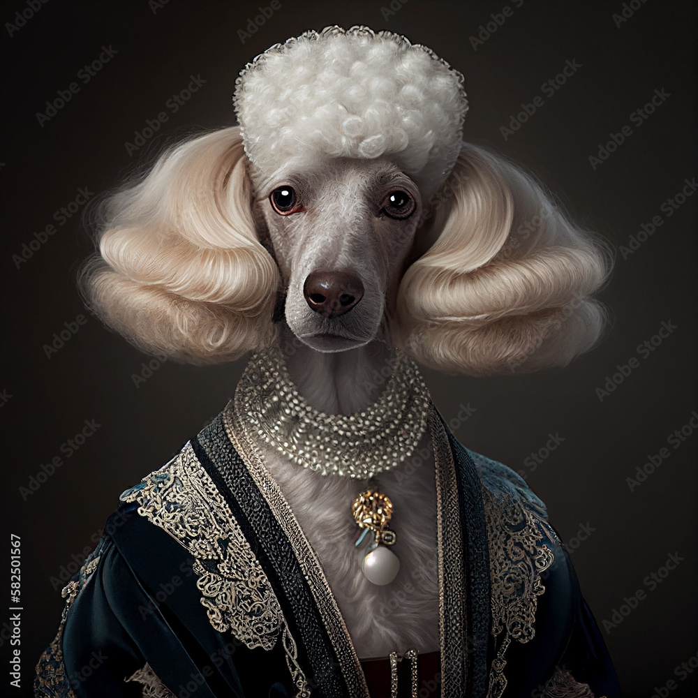 Realistic lifelike glam poodle pup puppy dog doggy in baroque noble ...