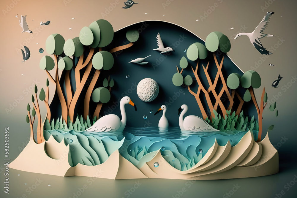 Paper art , Ecology and world water day , Saving water and world ...