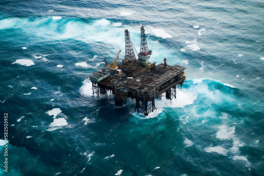 Oil rig on the sea, view from above. Offshore drilling for oil and gas ...