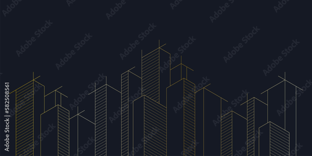 Architectural drawing with building construction of golden color ...