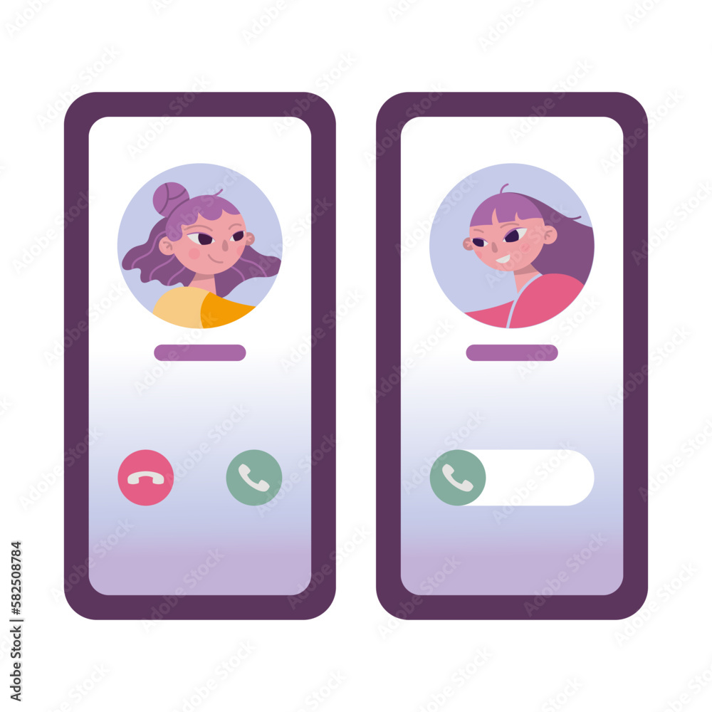 Call Screen Concept, cartoon style. Incoming Call Screen Template ...