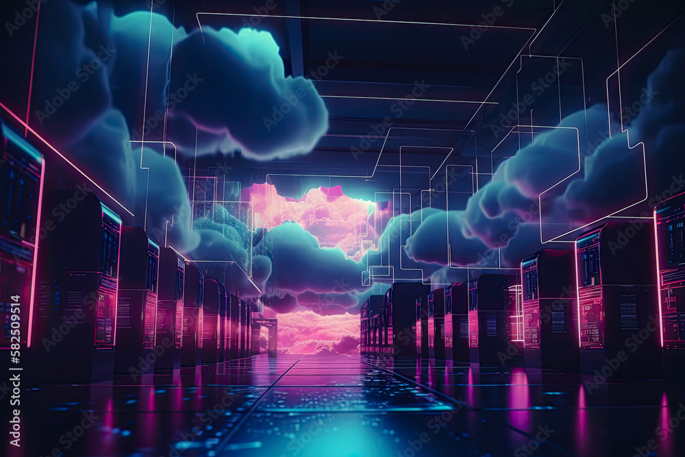 Cloud Storage Server Futuristic Technology Cyber-World 3D AI ...