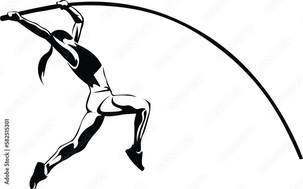 Cartoon Woman Pole Vaulting