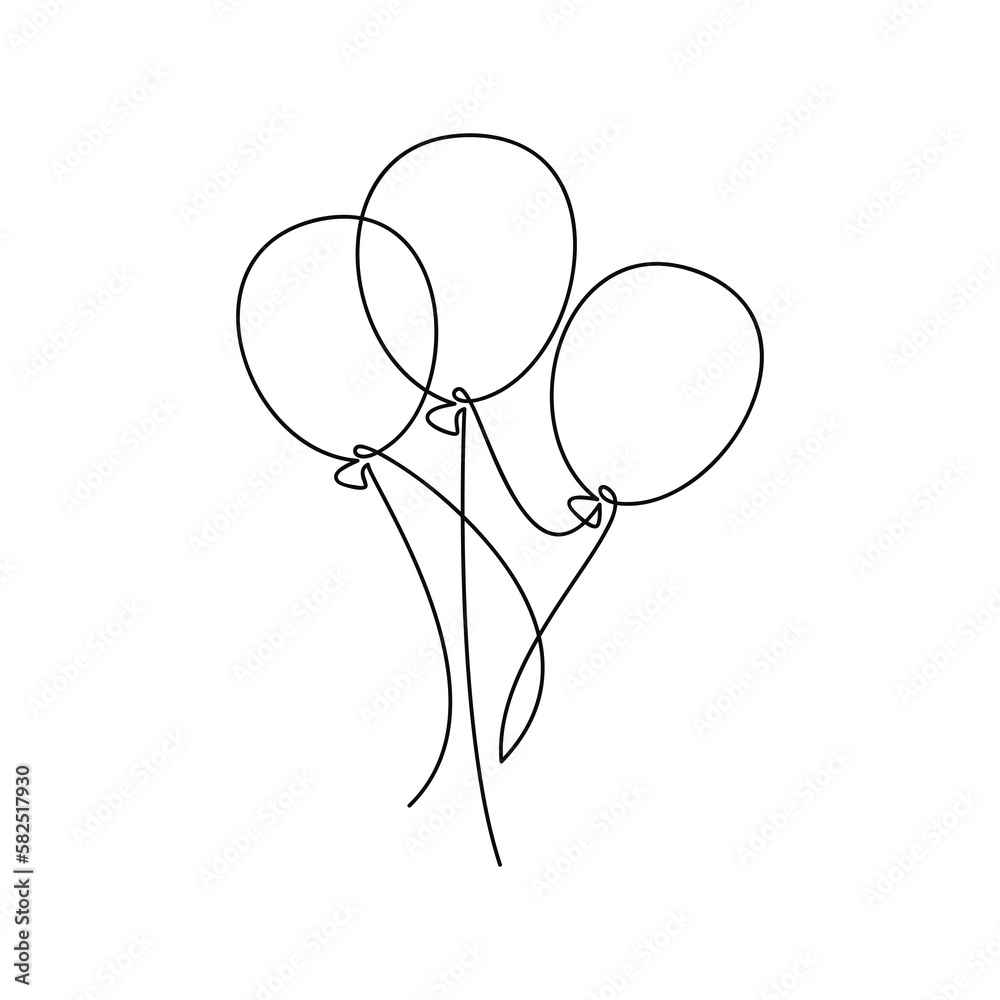 Graphic air balloons vector one line continuous drawing illustration ...