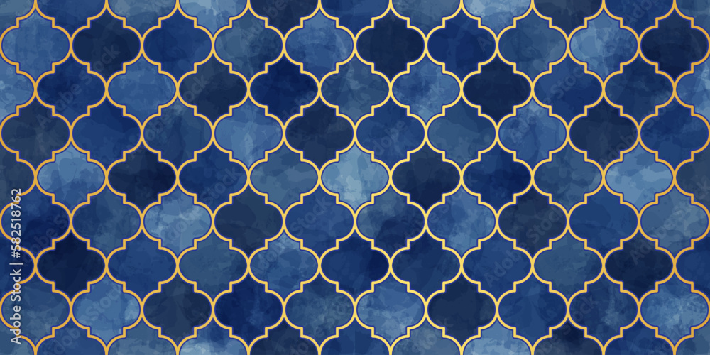 Moroccan Seamless Pattern. Arabic Mosaic Watercolor Ornament. Eid ...