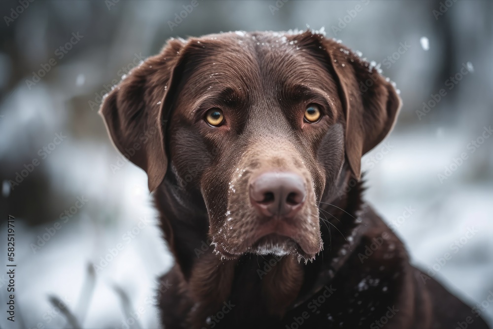 Beautiful chocolate labrador retriever posed for a portrait outside in ...