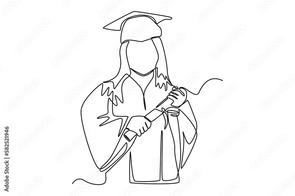 Continuous one-line drawing graduates wearing graduation attire. Class ...
