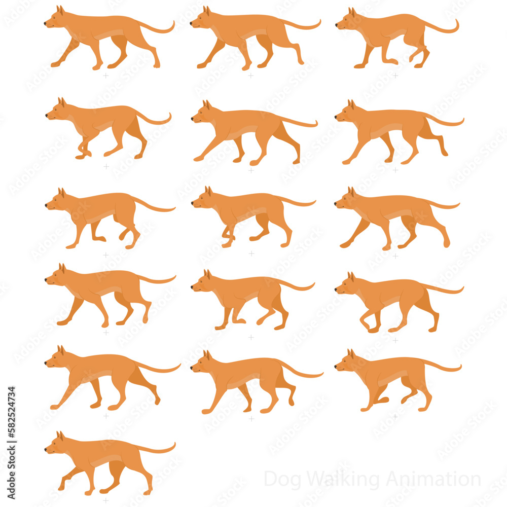 Dog Walking Animation, Side Loop Animation sprite Stock Vector | Adobe ...