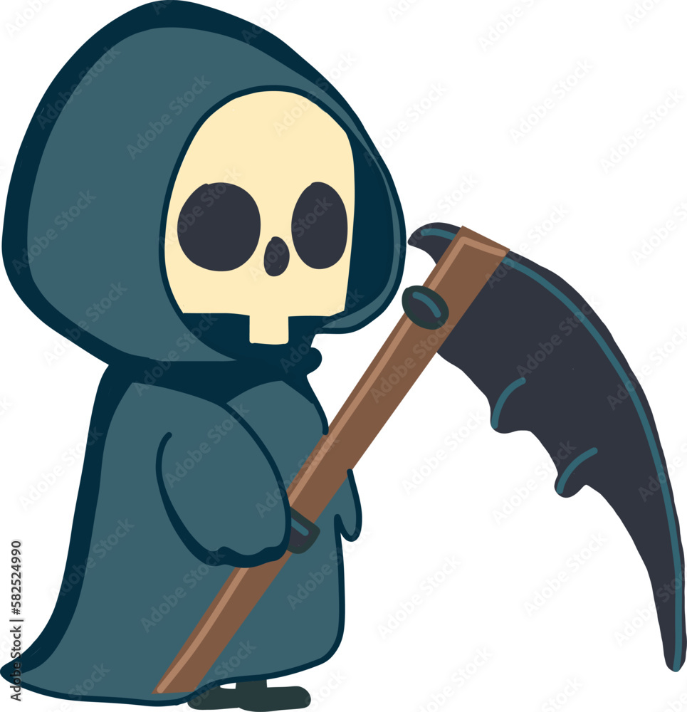Cute Grim Reaper Cartoon Vector White Background Stock Vector | Adobe Stock