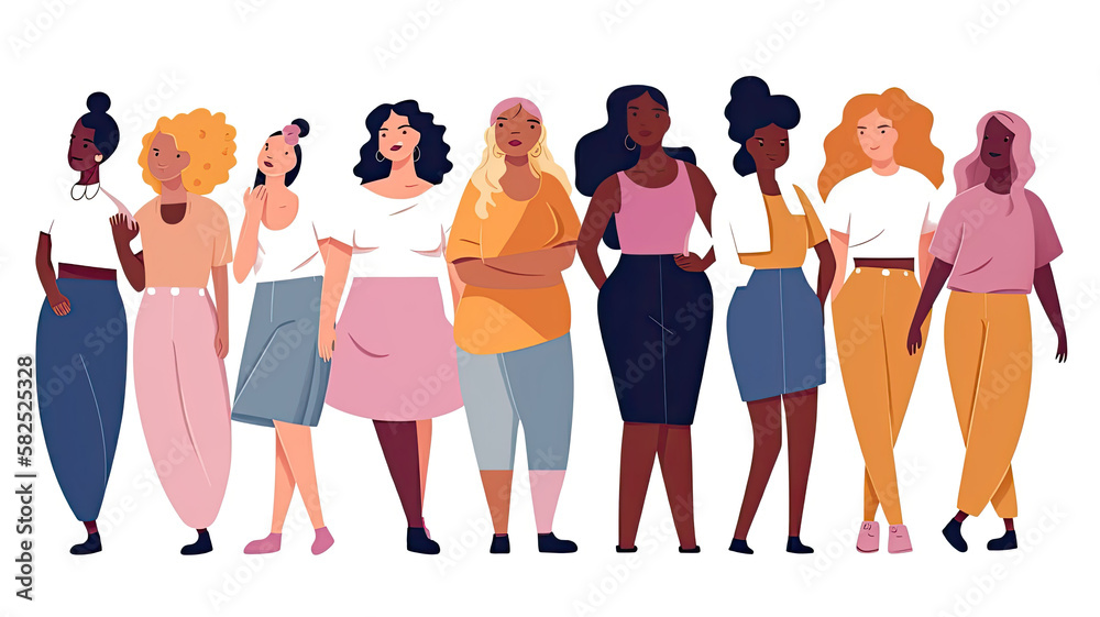 illustration of a diverse group of women on a white background, each ...