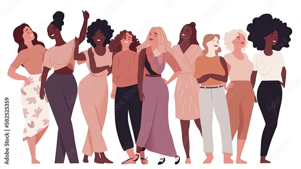 illustration of a diverse group of women on a white background, each ...
