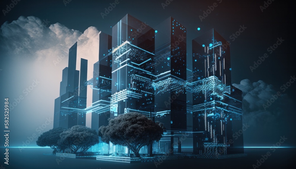 High-tech technology future buildings in a world of innovation ...