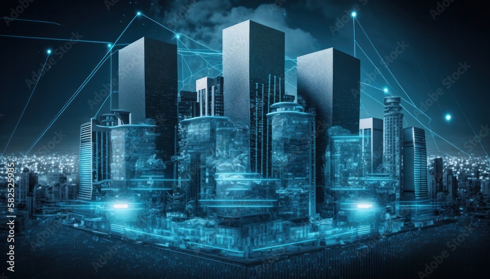 High-tech technology future buildings in a world of innovation ...