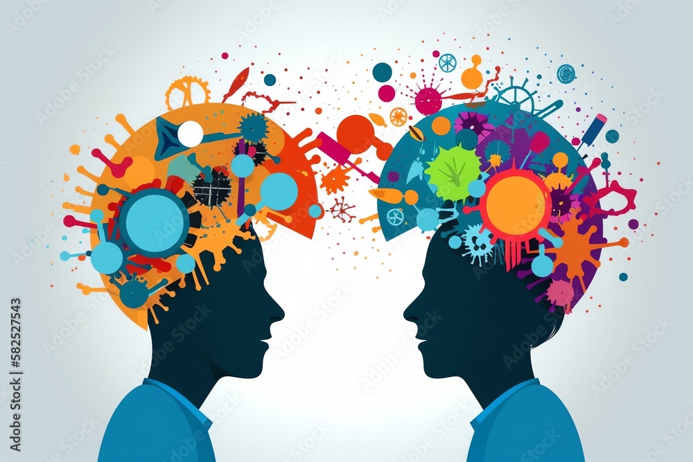 silhouette heads with active brain activity, neurodiversity ...