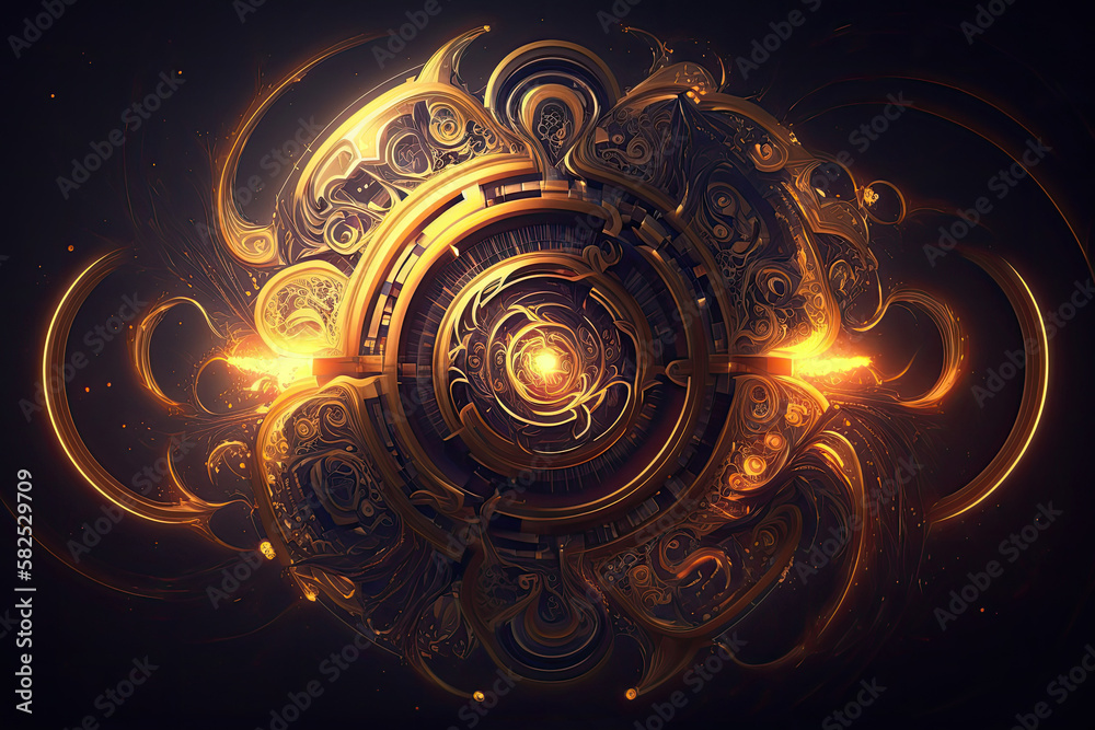 Cosmic trance and hypnosis concept of glowing details in digital neural ...