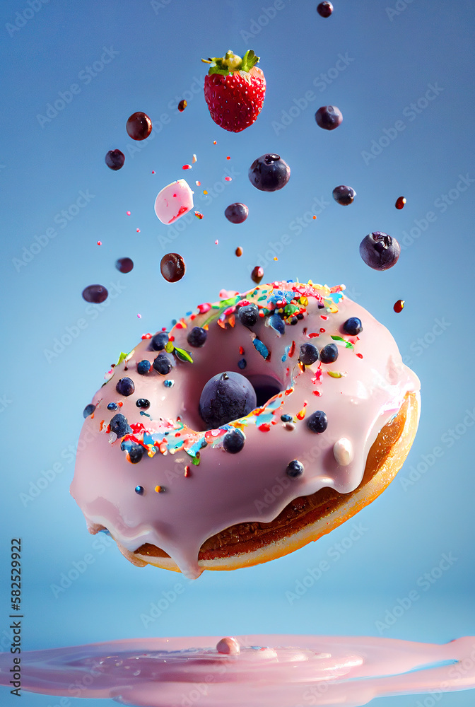 Generative AI Background illustration of Donuts floating with topping ...