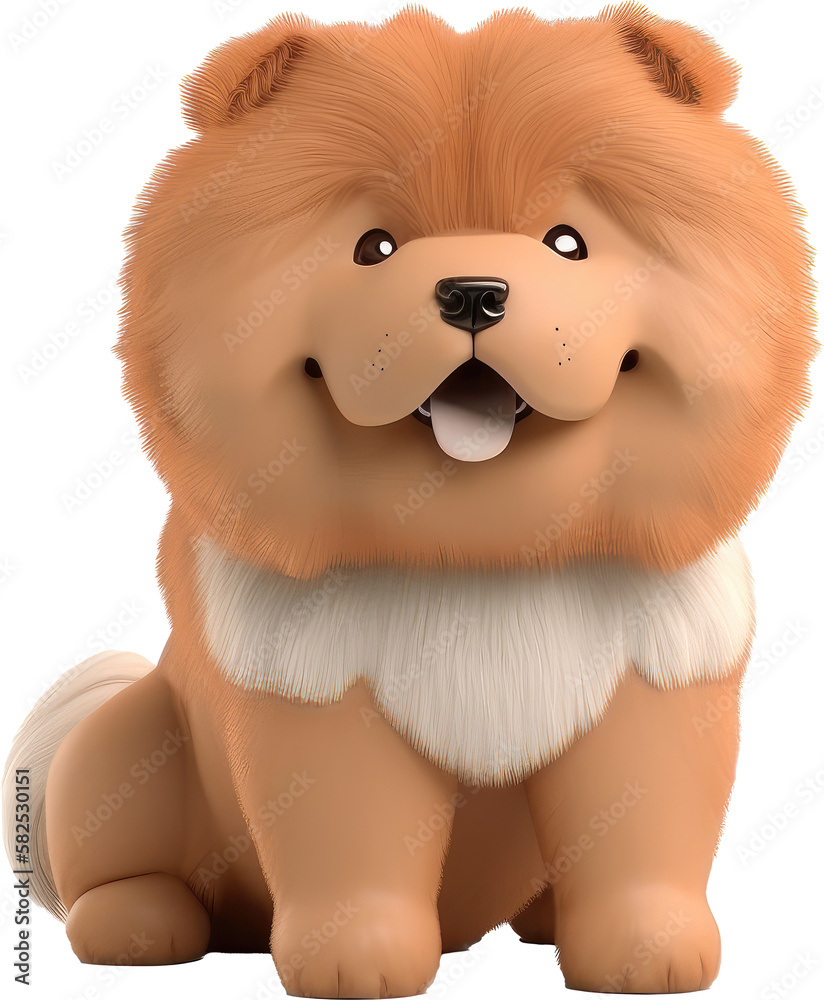 3D cute Chow Chow cartoon isolated on white, transparent background ...
