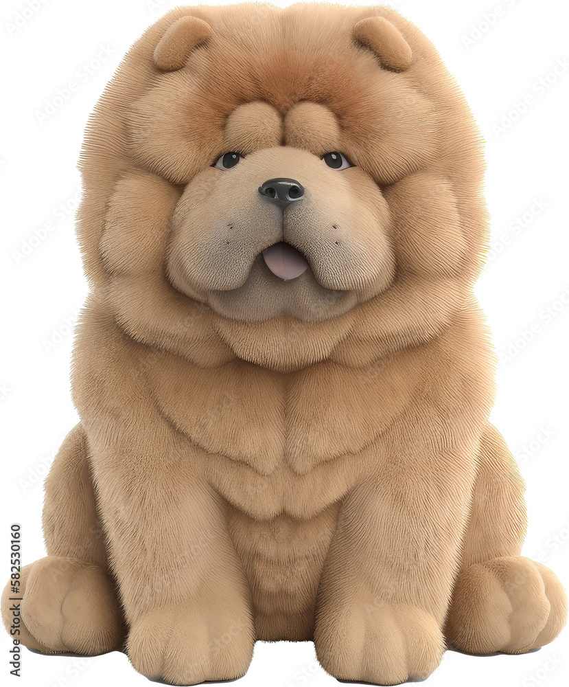 3D cute Chow Chow cartoon isolated on white, transparent background ...