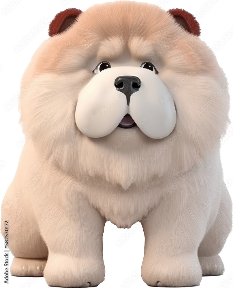 3D cute Chow Chow cartoon isolated on white, transparent background ...