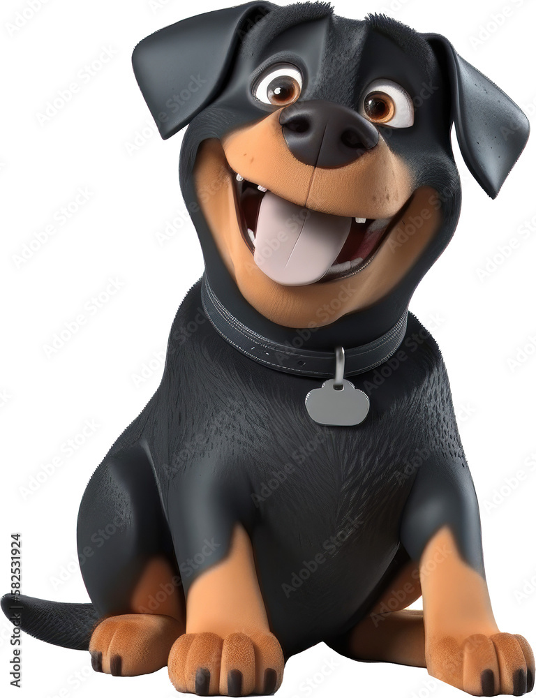 3D cute Rottweiler cartoon isolated on white, transparent background ...