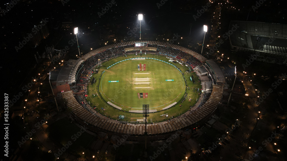 Qaddafi Stadium's aerial view during Pakistan Super League match with ...