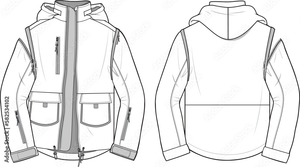 Vettoriale Stock Men's Modular Jacket. Technical fashion illustration ...