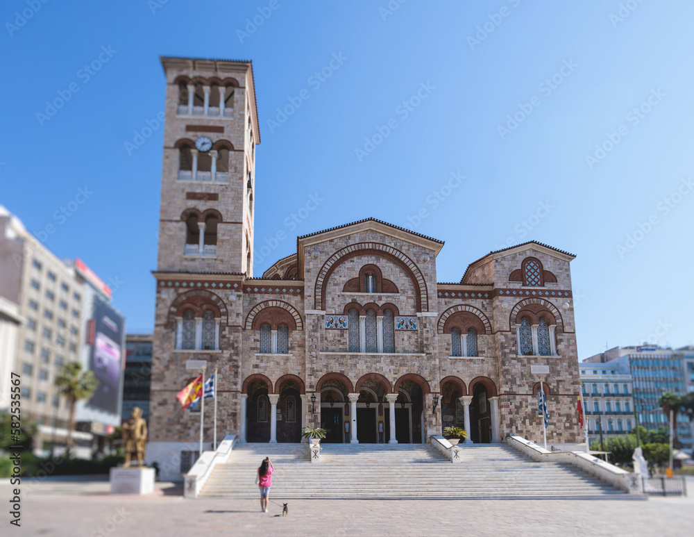 Hagia Triada neo-byzantine Cathedral facade exterior in Piraeus, Holy ...